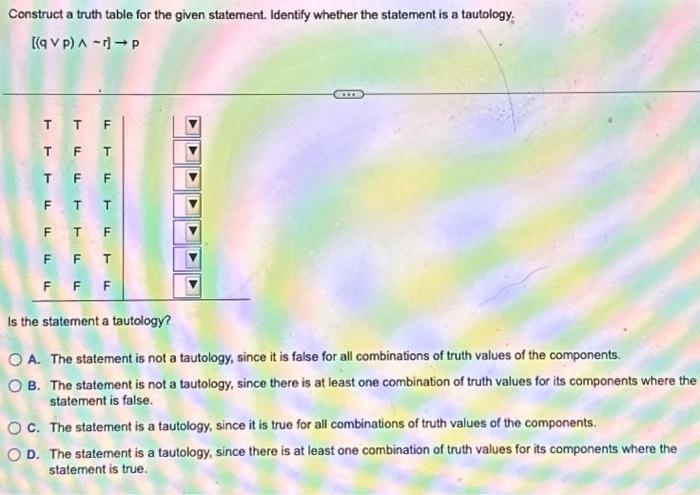 Solved Construct a truth table for the given statement. | Chegg.com