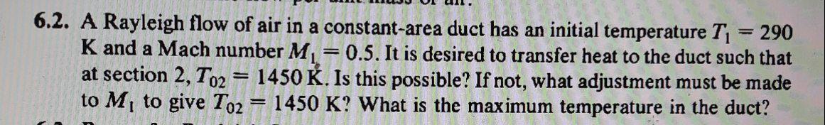 Solved 6.2. A Rayleigh flow of air in a constant-area duct | Chegg.com