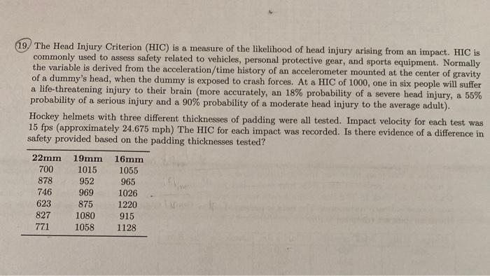Solved 19 The Head Injury Criterion (HIC) is a measure of | Chegg.com