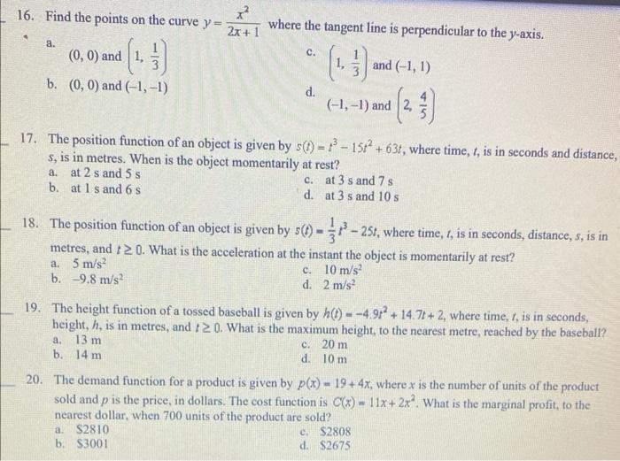 Solved 16. Find the points on the curve y=2x+1x2 where the | Chegg.com
