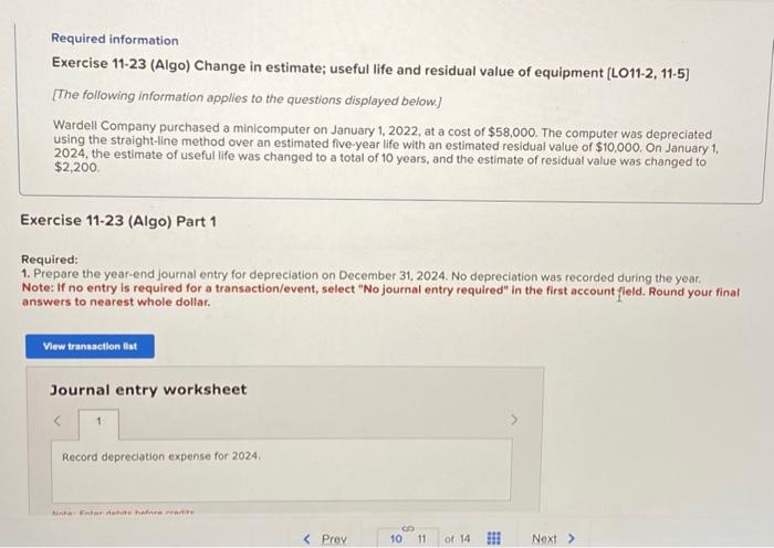 Solved Required information Exercise 11-23 (Algo) Change in | Chegg.com