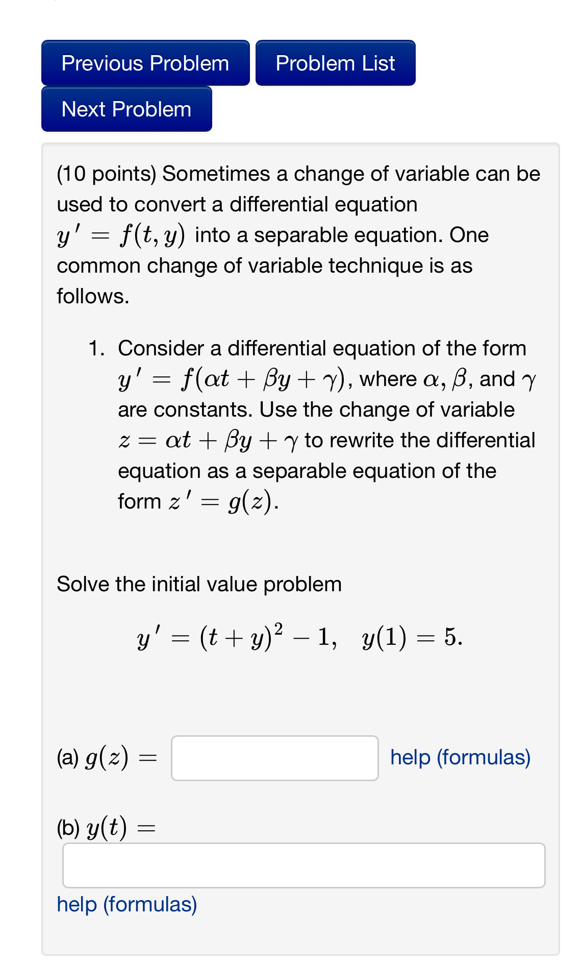 Solved (10 ﻿points) ﻿Sometimes a change of variable can be | Chegg.com