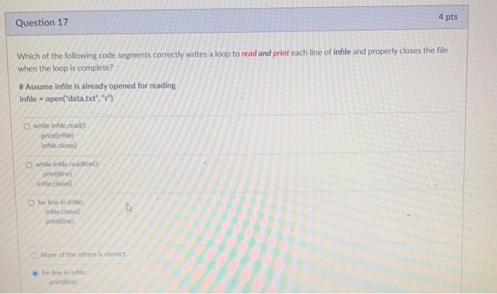 Solved Question 17 4 pts Which of the following code | Chegg.com