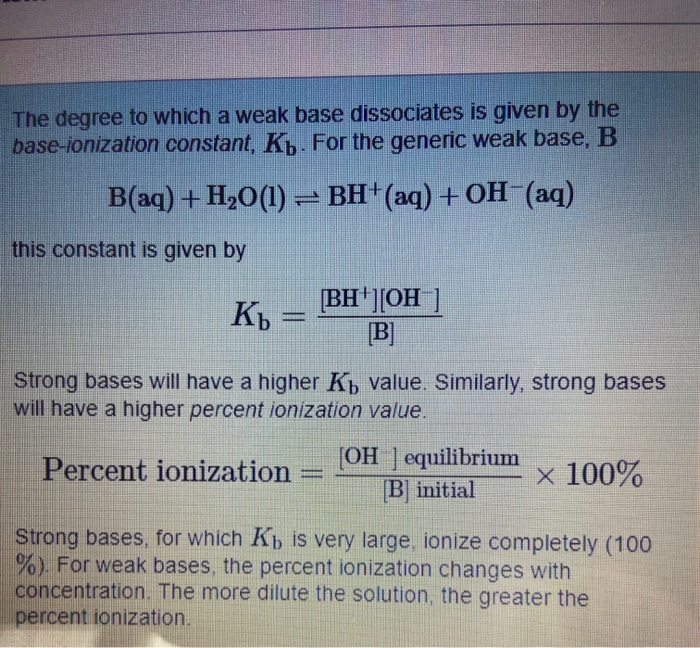 Solved The degree to which a weak base dissociates is given | Chegg.com