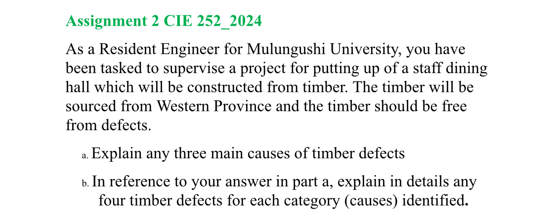 Solved Assignment 2 ﻿CIE 252_2024As a Resident Engineer for | Chegg.com