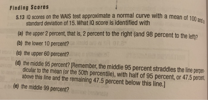Solved IQ scores on the WAIS test approximate a normal curve | Chegg.com