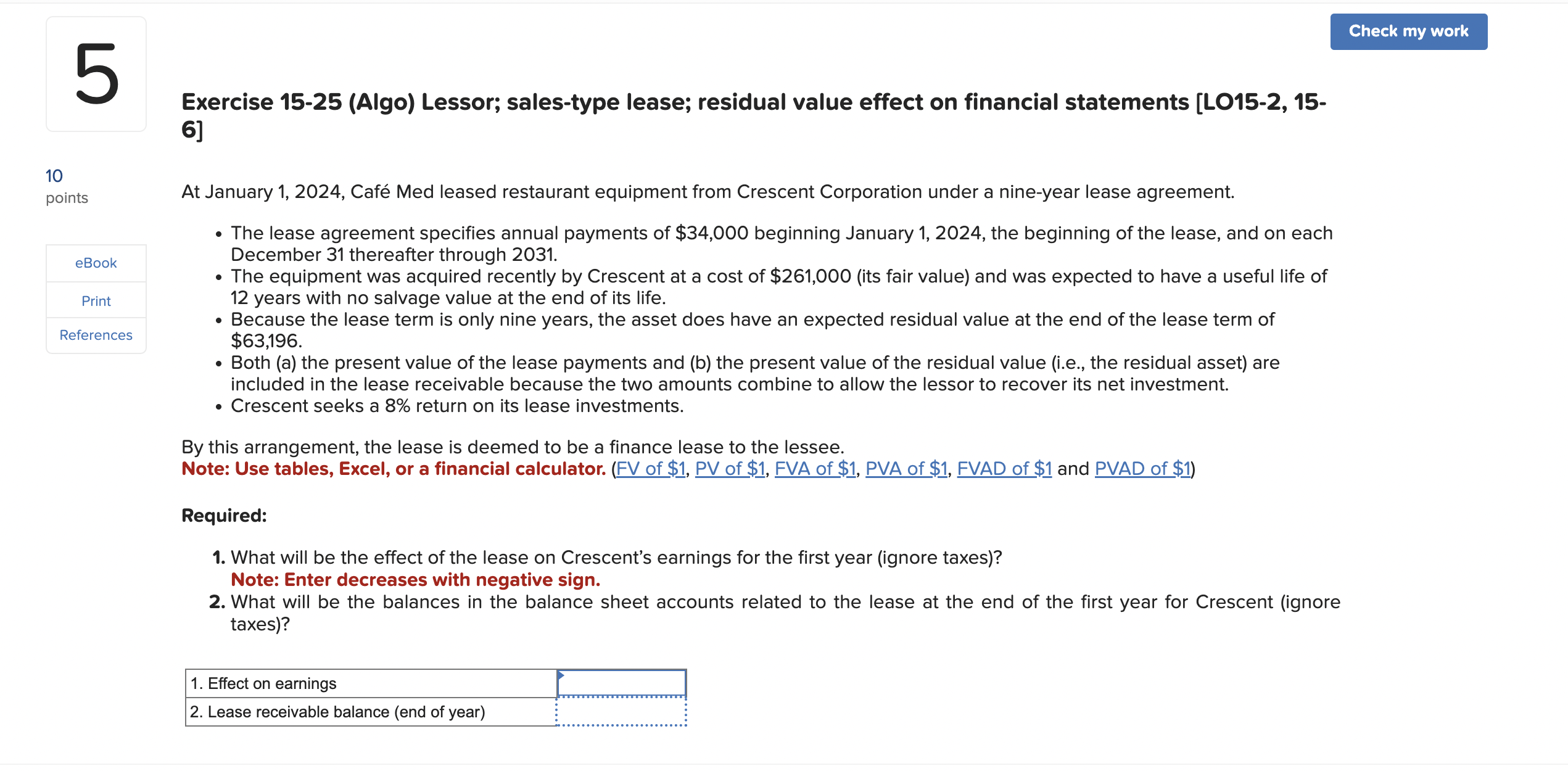 Solved Exercise 15-25 (Algo) ﻿Lessor; sales-type lease; | Chegg.com