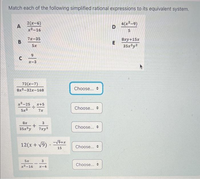 Solved Match each of the following simplified rational | Chegg.com