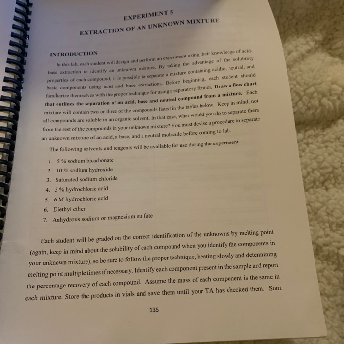 EXPERIMENT 5 EXTRACTION OF AN UNKNOWN MIXTURE | Chegg.com