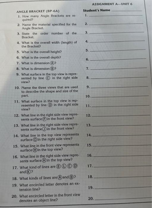 Solved ASSIGNMENT A-UNIT 6 ANGLE BRACKET (BP-6A) Student's | Chegg.com