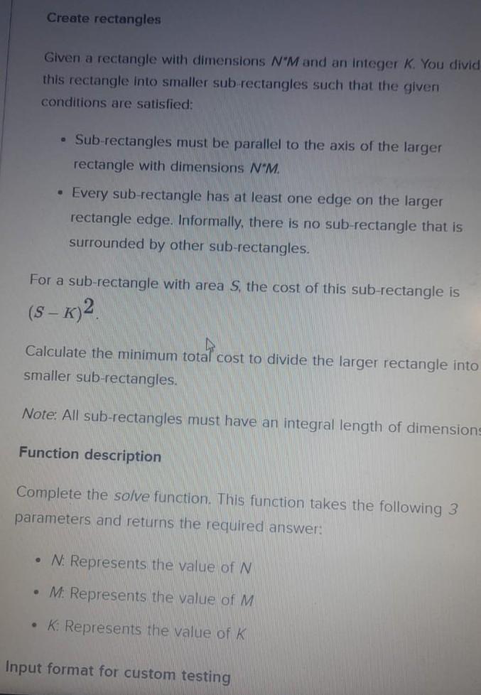 Solved Given A Rectangle With Dimensions Nm And An Integer 9242