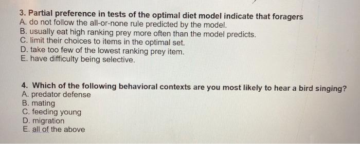 Solved 3. Partial preference in tests of the optimal diet | Chegg.com