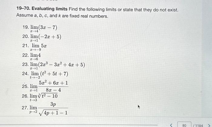 Solved 19 70 Evaluating Limits Find The Following Limits Or