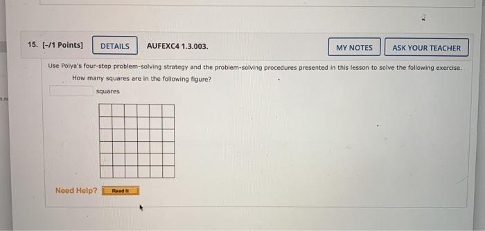Solved 15. [-/1 Points) DETAILS AUFEXC4 1.3.003. MY NOTES | Chegg.com Solved 15. [-/1 Points) DETAILS AUFEXC4 1.3.003. MY NOTES | Chegg.com