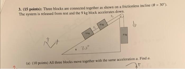 Solved 3. (15 points): Three blocks are connected together | Chegg.com