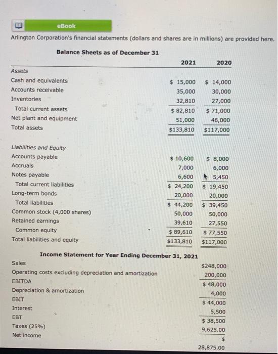 Solved eBook Arlington Corporation's financial statements | Chegg.com