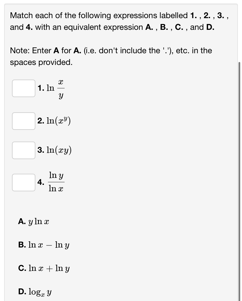 Solved Match each of the following expressions labelled | Chegg.com