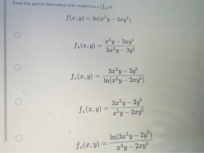 Solved Find the partial derivative with respect to x(fx) if: | Chegg.com