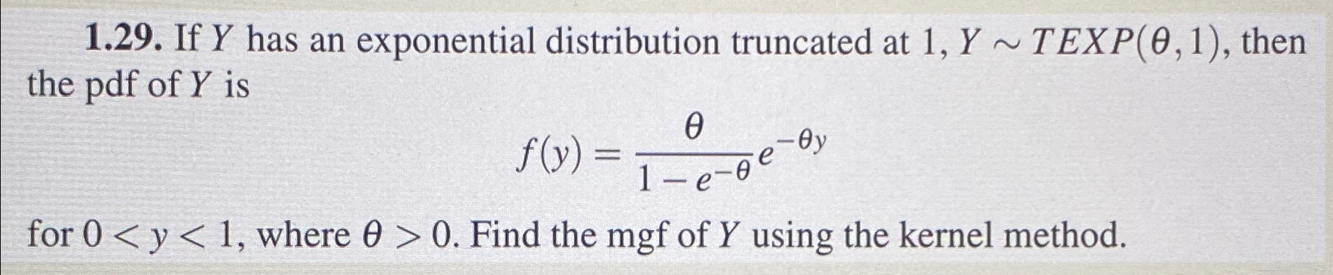 Solved 1.29. ﻿If Y ﻿has an exponential distribution | Chegg.com