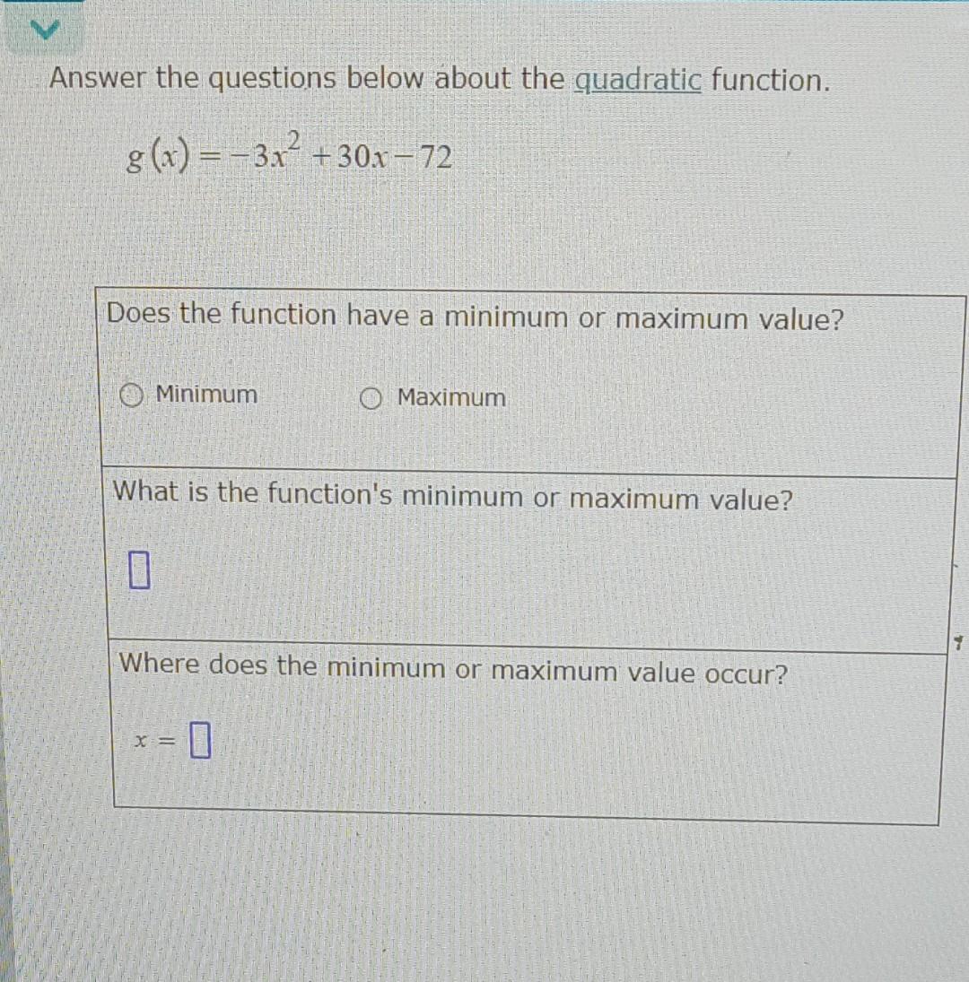 Solved Answer the questions below about the quadratic | Chegg.com