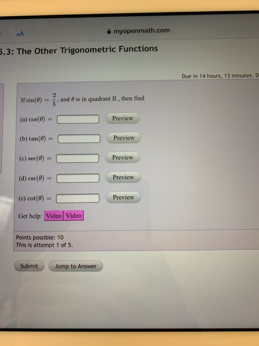 Solved AA A myopenmath.com 5.3: The Other Trigonometric | Chegg.com