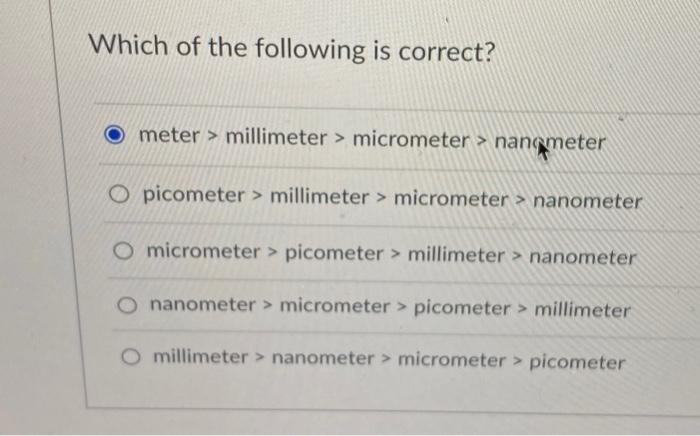 Solved Which of the following is correct? o meter > | Chegg.com