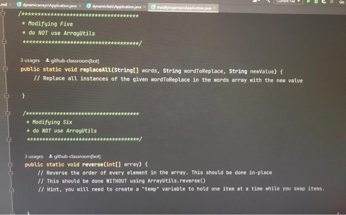 Solved * Modifying Five * do NOT use ArrayUtils 3 usages 2 | Chegg.com