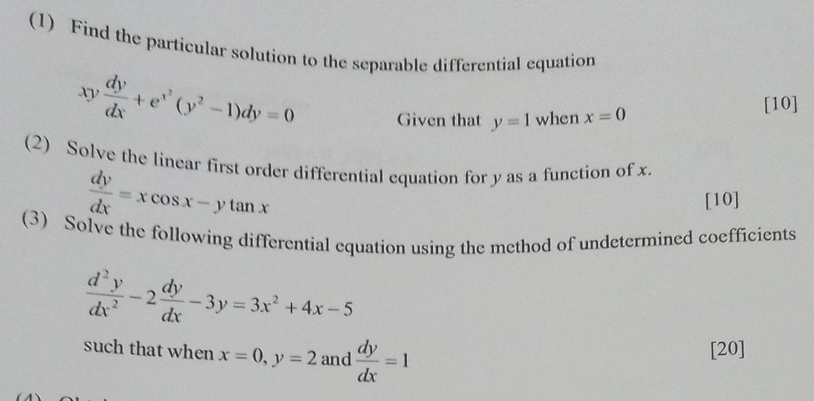Solved (1) Find the particular solution to the separable | Chegg.com