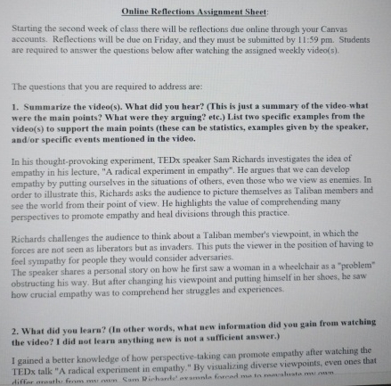 Solved Online Reflections Assignment Sheet:Starting the | Chegg.com