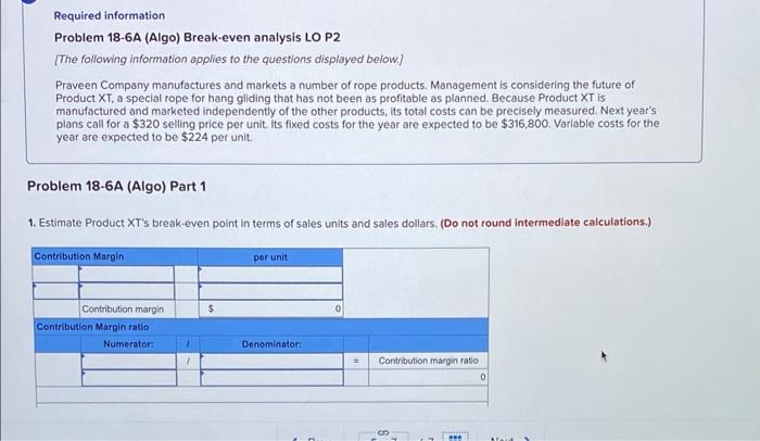 Solved Required information Problem 18-6A (Algo) Break-even | Chegg.com