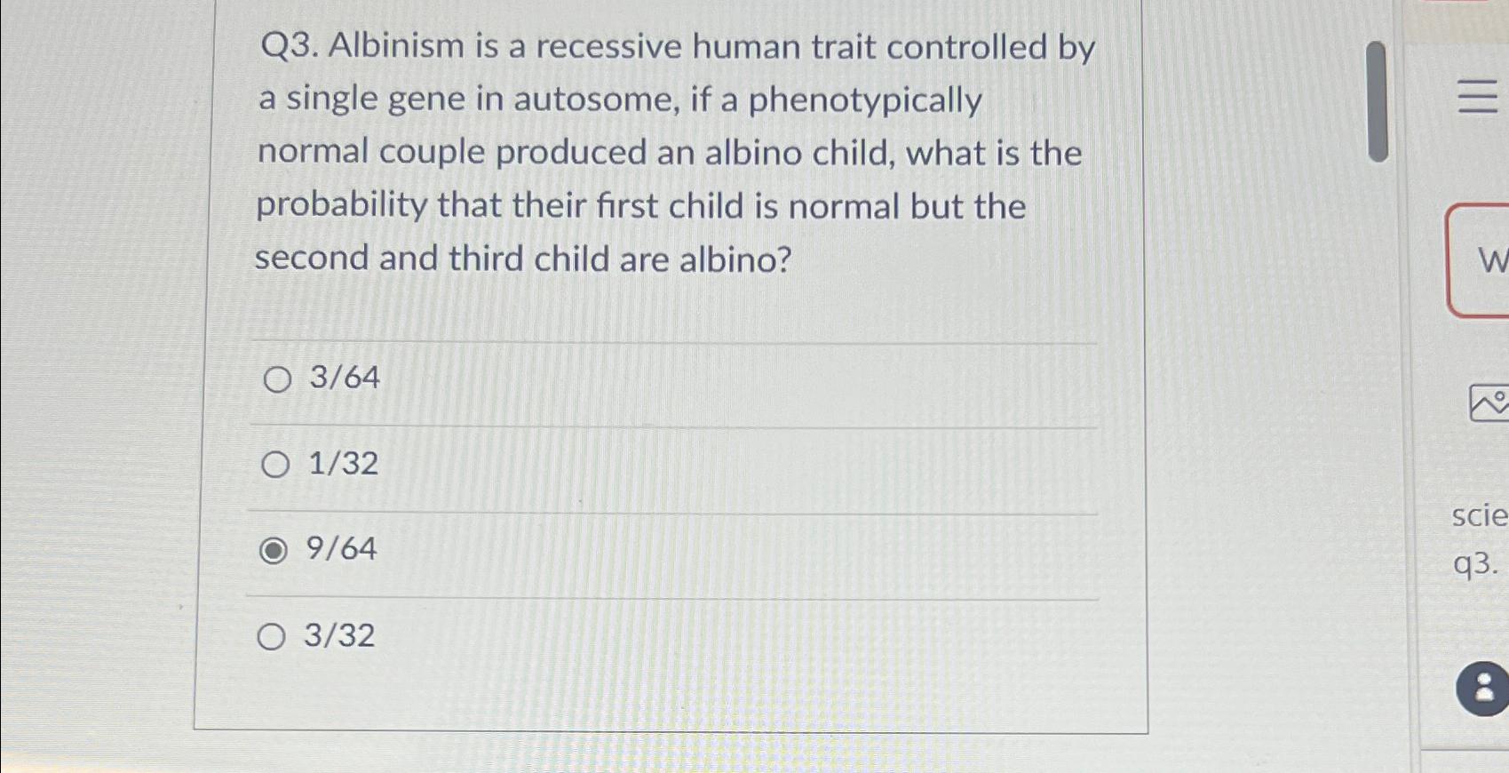 Solved Q3. ﻿Albinism is a recessive human trait controlled | Chegg.com