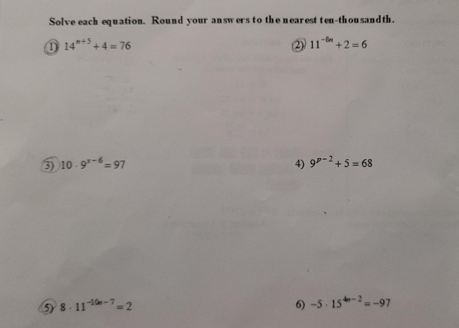 Solved Solve each equation. Round your answers to the | Chegg.com