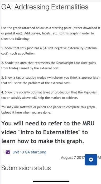 Solved GA: Addressing Externalities Use the graph attached | Chegg.com