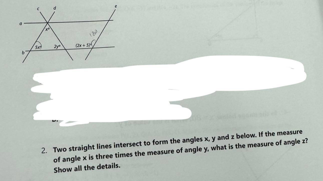 Two straight lines intersect to form the angles x,y | Chegg.com