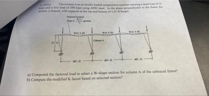 Solved (20%) The column is as an axially loaded compression | Chegg.com