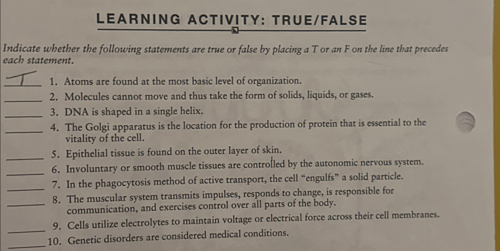 Solved LEARNING ACTIVITY: TRUE/FALSEIndicate whether the | Chegg.com