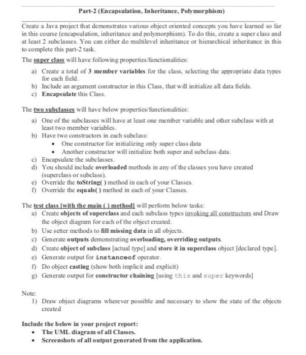 Solved Part-1 (Objects and Classes) Create a Java Project | Chegg.com