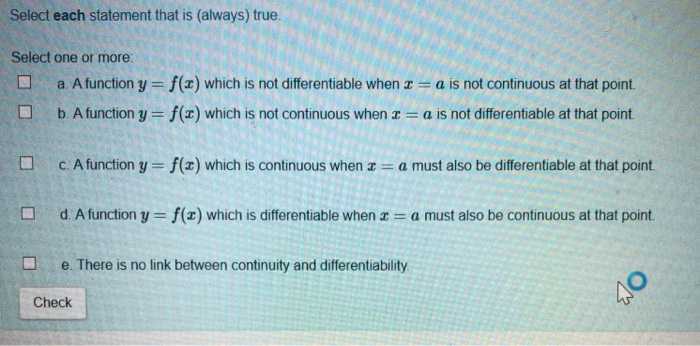 Solved Select each statement that is always) true. Select | Chegg.com