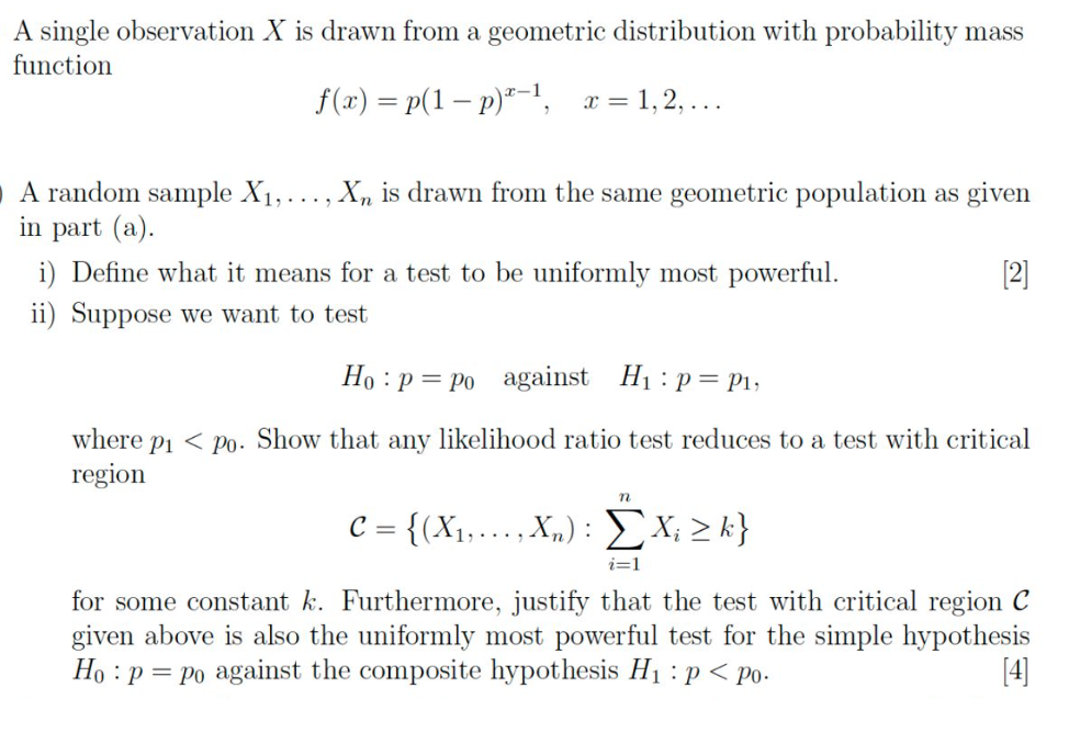 Solved A single observation x ﻿is drawn from a geometric | Chegg.com