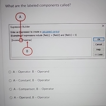 Solved What are the labeled components called?A - ﻿Operator, | Chegg.com