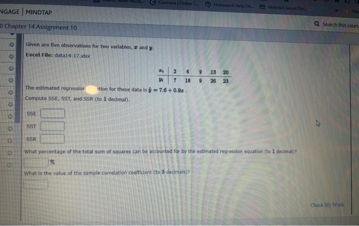 Solved Given are five observations for two variables, x and | Chegg.com