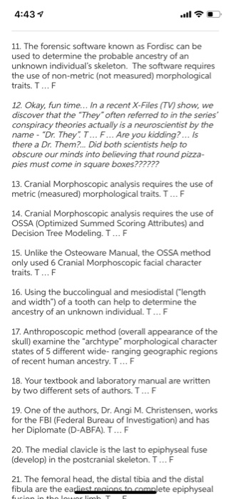 Solved 4:43 l 11. The forensic software known as Fordisc can | Chegg.com