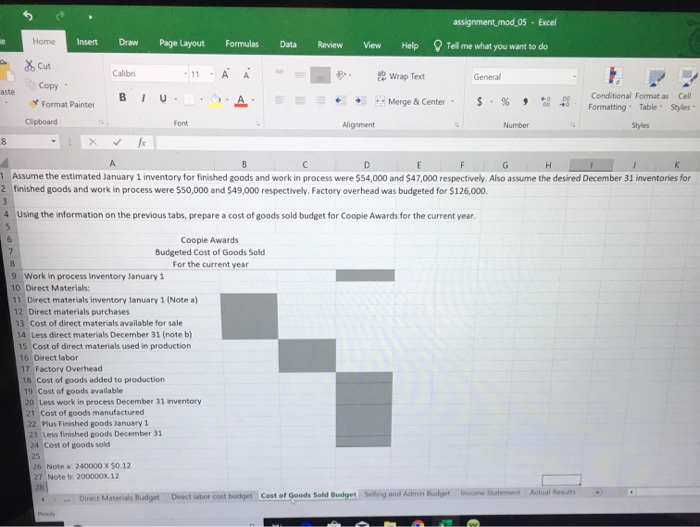 Solved assignment mod 05 Excel Home Insert Draw Page Layout | Chegg.com