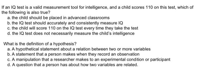 Solved If an IQ test is a valid measurement tool for | Chegg.com