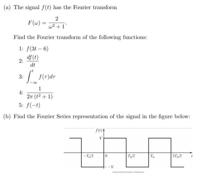 Solved (a) The signal f(t) has the Fourier transform 2 F(W) | Chegg.com