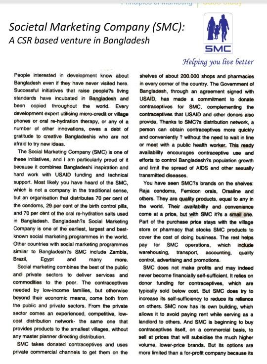 Solved Societal Marketing Company (SMC): A CSR based venture | Chegg.com