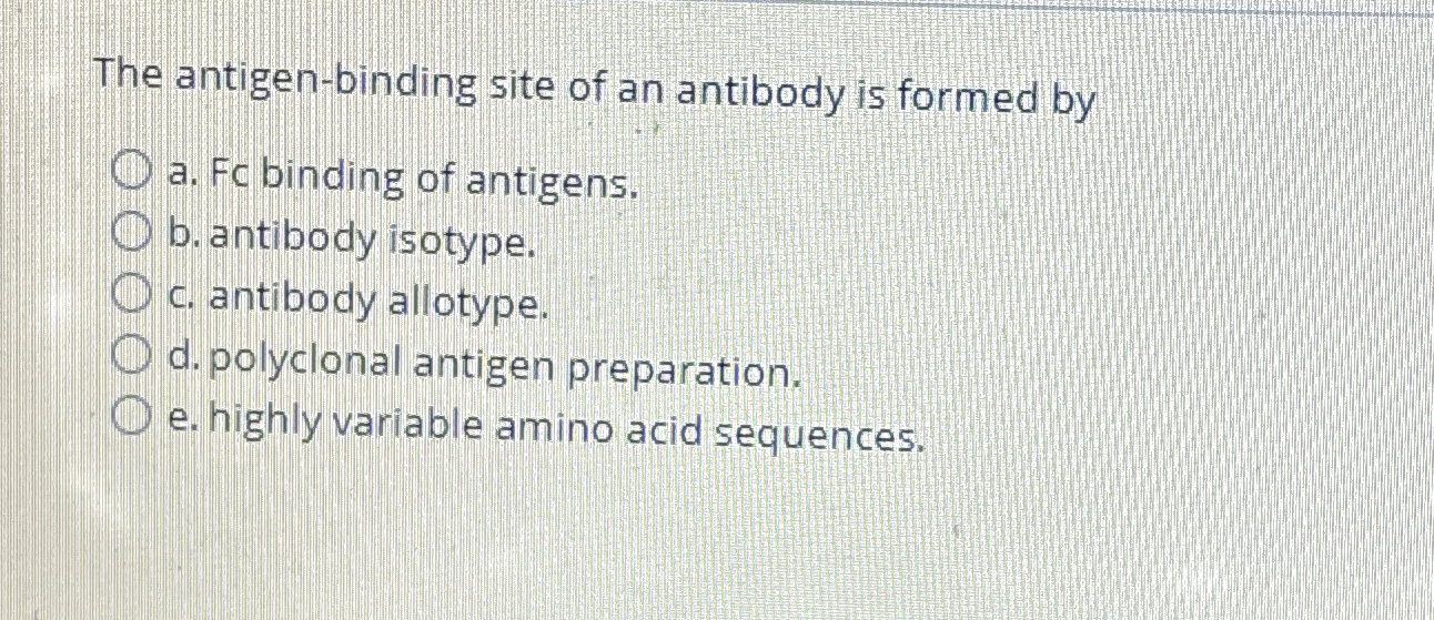 Solved The antigen-binding site of an antibody is formed | Chegg.com