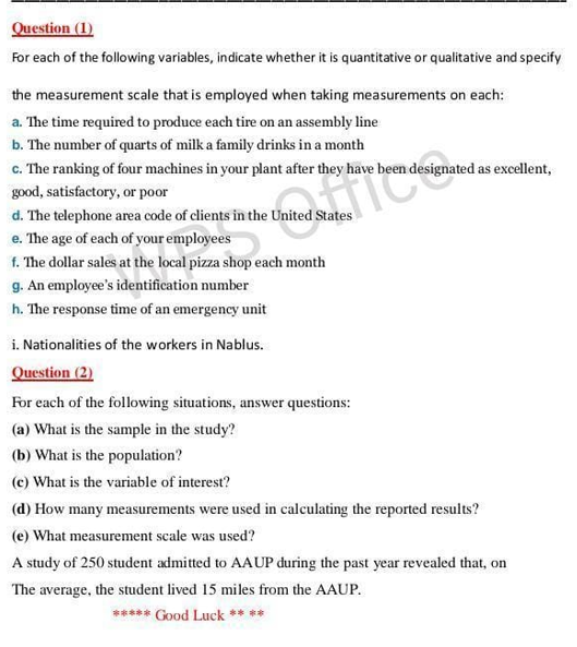 Solved Question (1)For each of the following variables, | Chegg.com