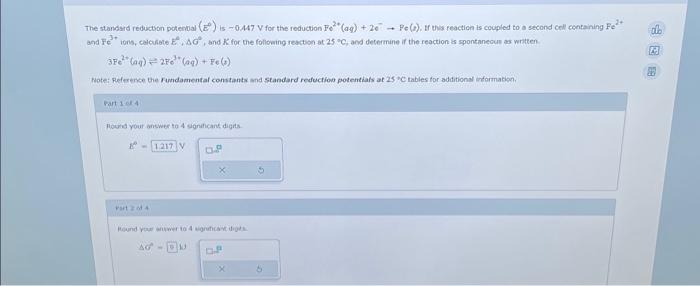 Solved 3Fe2+(aq)⇌2Fe3+(aq)+Fe(b) Note: Peference the | Chegg.com