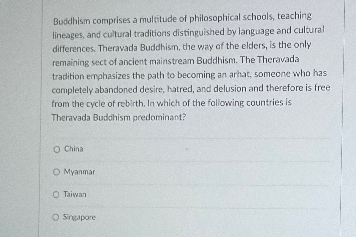 Solved Buddhism comprises a multitude of philosophical | Chegg.com